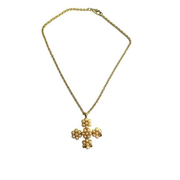 UNBRANDED | Jewelry | Vintage Gold Cross Necklace With Faux Pearls 6 ...